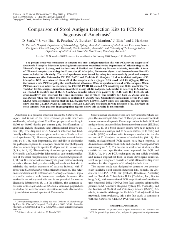 (PDF) Comparison of Stool Antigen Detection Kits to PCR for Diagnosis ...