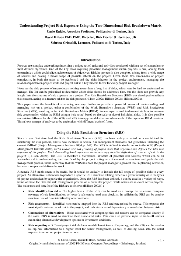 (PDF) Understanding project risk exposure using the two-dimensional risk breakdown matrix