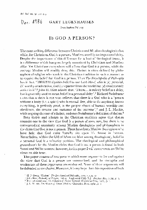 (PDF) Is God a Person?