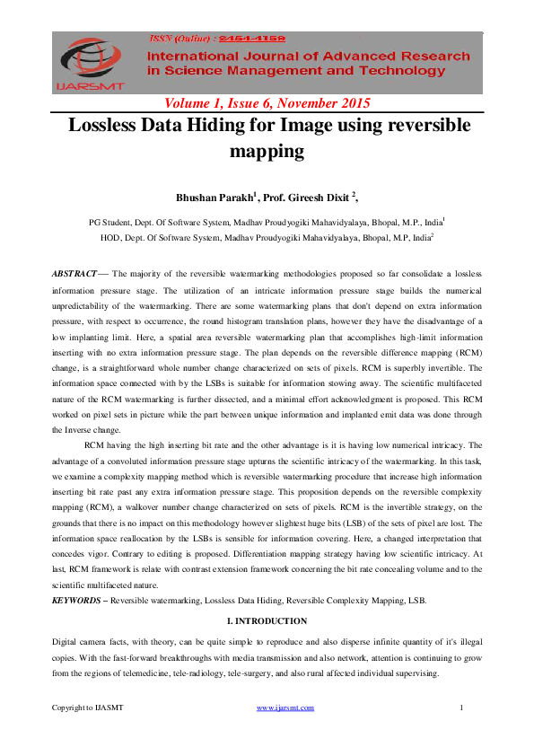 (PDF) Lossless Data Hiding for Image using reversible mapping