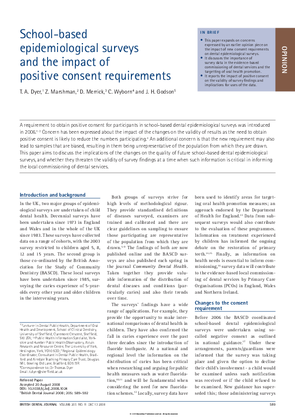 (PDF) School-based epidemiological surveys and the impact of positive ...