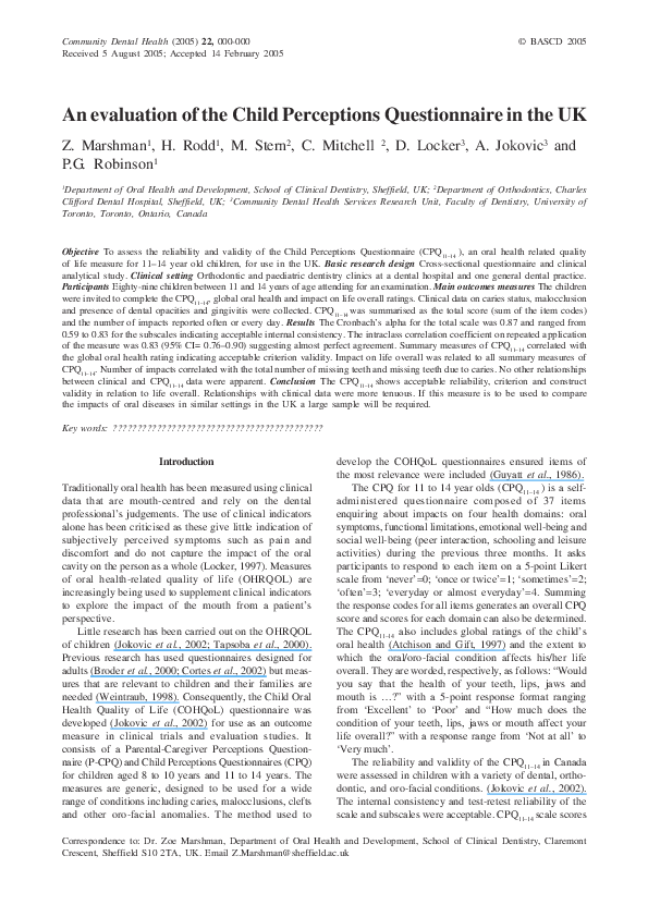 (PDF) An evaluation of the Child Perception Questionnaire in the UK ...