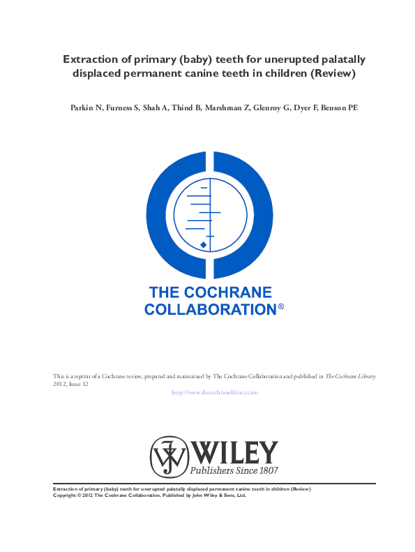 (PDF) Extraction of primary (baby) teeth for unerupted palatally ...