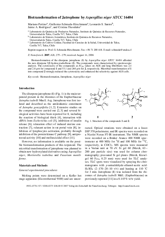 (PDF) Biotransformation of Jatrophone by Aspergillus niger ATCC 16404