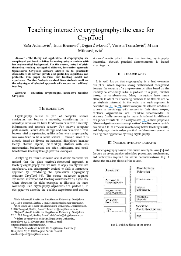Pdf Teaching Interactive Cryptography The Case For Cryptool