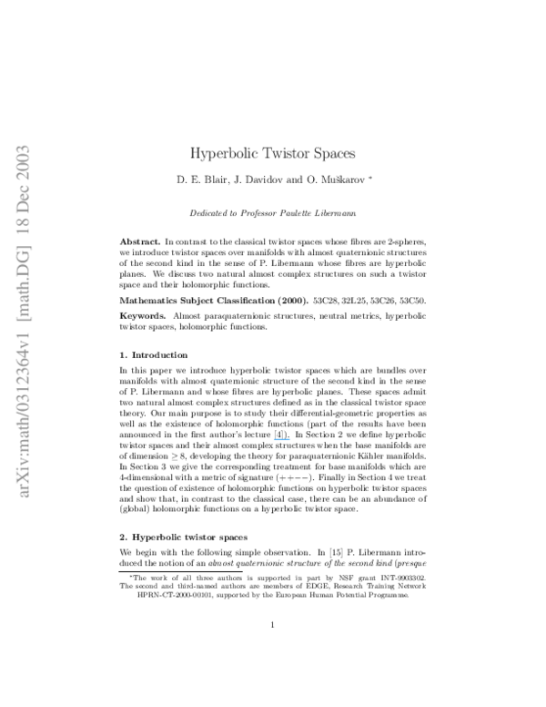 (PDF) Hyperbolic Twistor Spaces