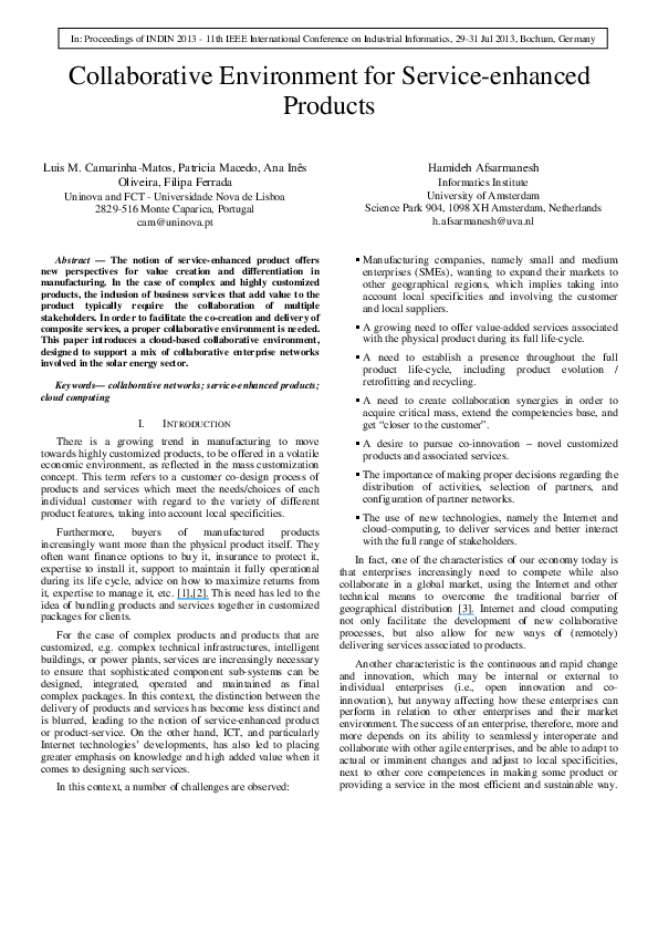 (PDF) Collaborative environment for service-enhanced products | Hamideh ...