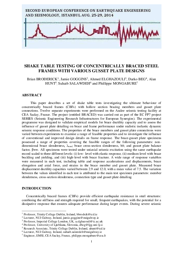 (PDF) SHAKE TABLE TESTING OF CONCENTRICALLY BRACED STEEL FRAMES WITH ...