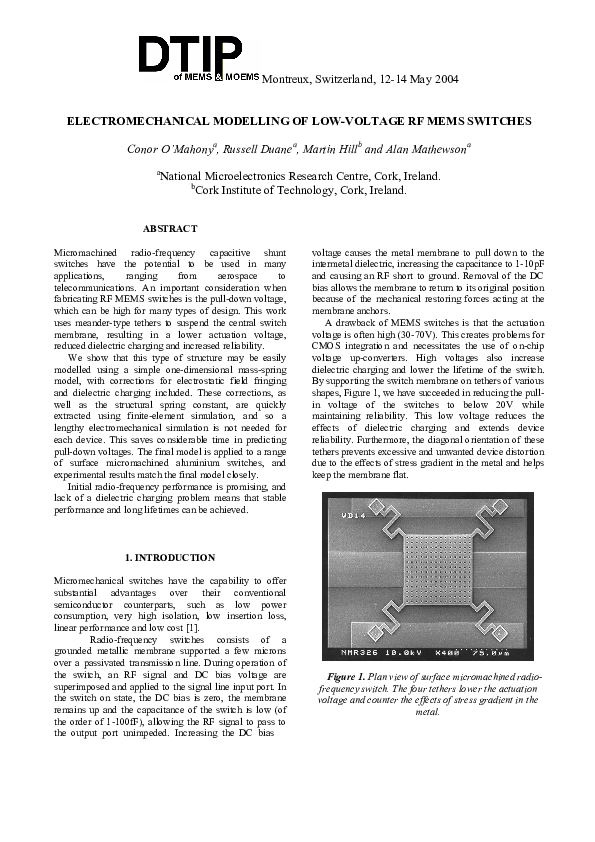 (PDF) Electromechanical modelling of low-voltage RF MEMS switches