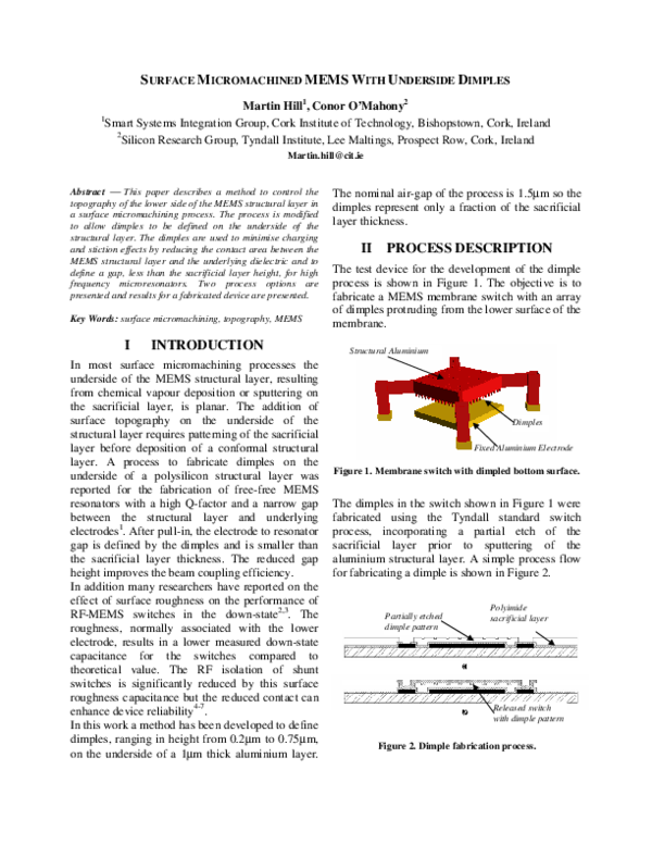 (PDF) SURFACE MICROMACHINED MEMS WITH UNDERSIDE DIMPLES