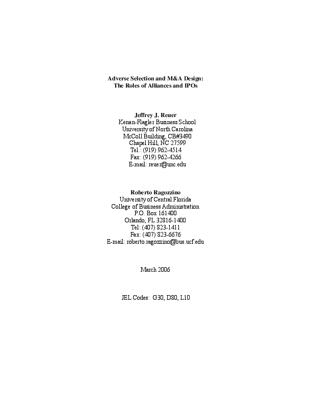 (PDF) Adverse Selection and M&A Design: The Roles of Alliances and IPOs ...