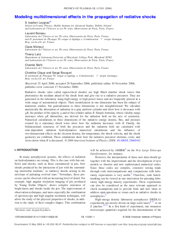 (PDF) Modeling multidimensional effects in the propagation of radiative shocks