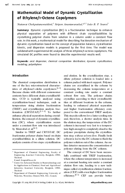 (PDF) Mathematical Model of Dynamic Crystallization of Ethylene/1-Octene Copolymers