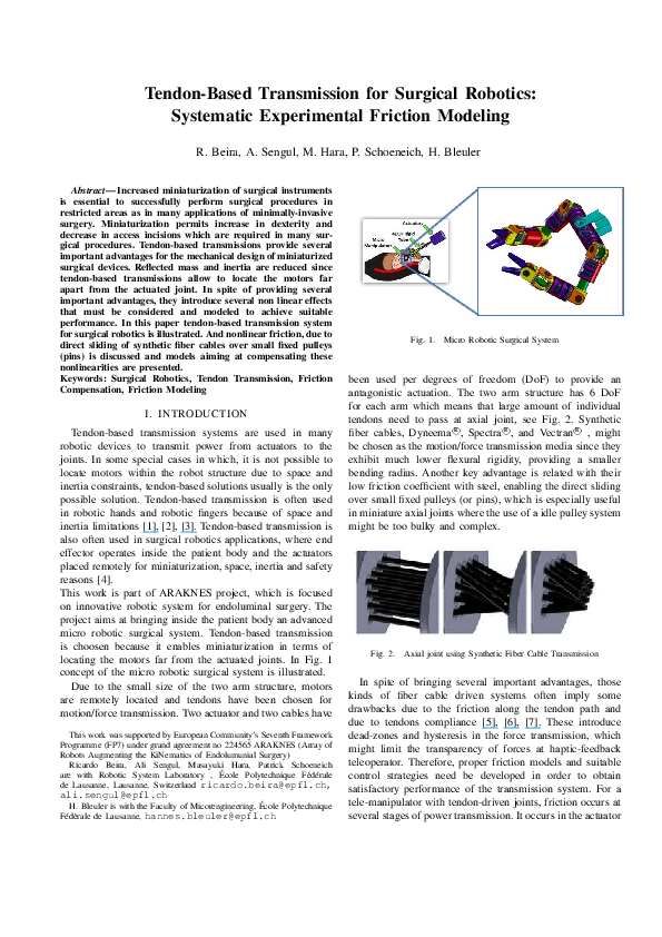 (PDF) Tendon-Based Transmission for Surgical Robotics: Systematic Experimental Friction Modeling