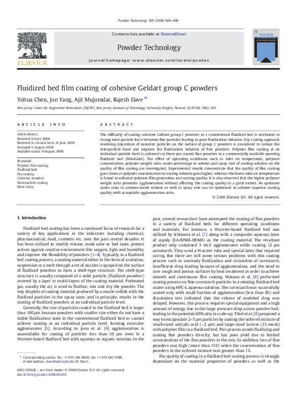 (PDF) Fluidized bed film coating of cohesive Geldart group C powders