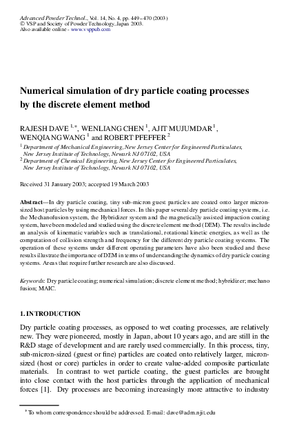 (PDF) Numerical simulation of dry particle coating processes by the ...