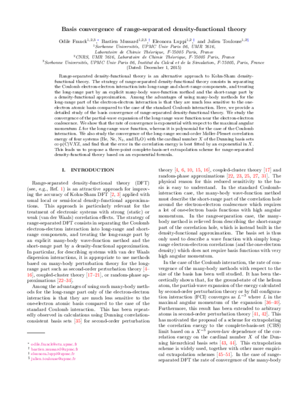 Pdf Basis Convergence Of Range Separated Density Functional Theory