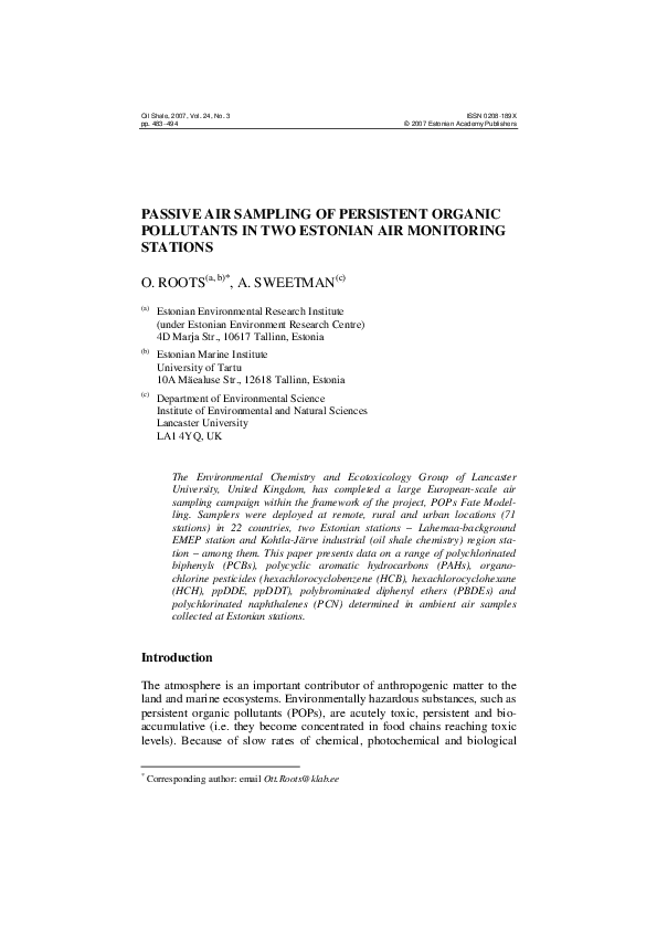(PDF) PASSIVE AIR SAMPLING OF PERSISTENT ORGANIC POLLUTANTS IN TWO ...