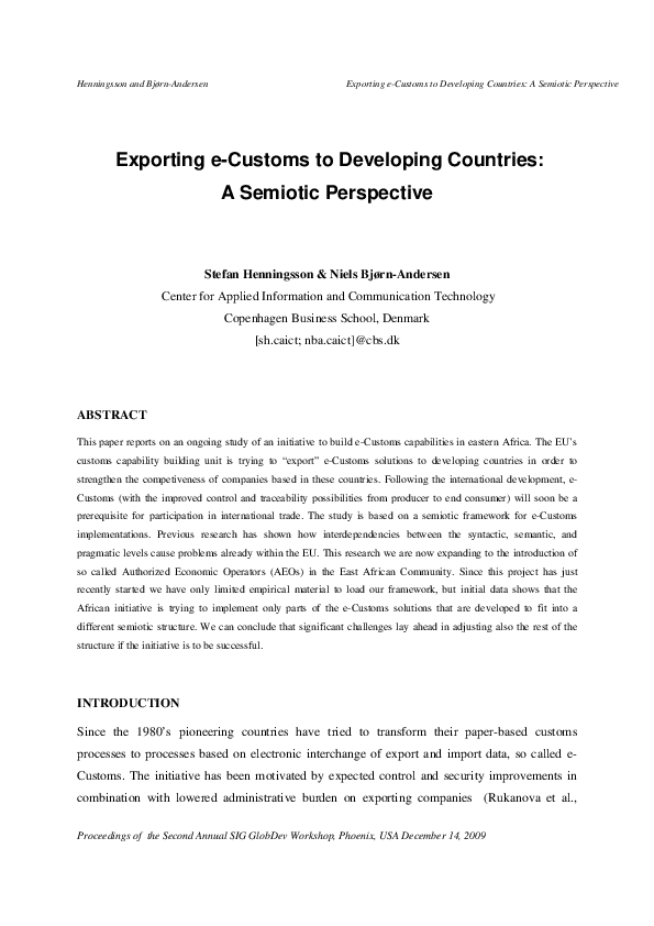 (PDF) Exporting e-Customs to Developing Countries: A Semiotic Perspective