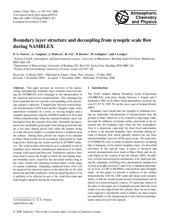 (PDF) Boundary layer structure and decoupling from synoptic scale flow during NAMBLEX