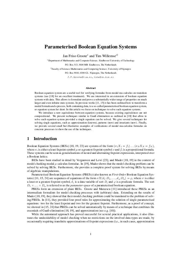 Pdf Parameterised Boolean Equation Systems