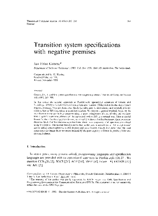 (PDF) Transition system specifications with negative premises