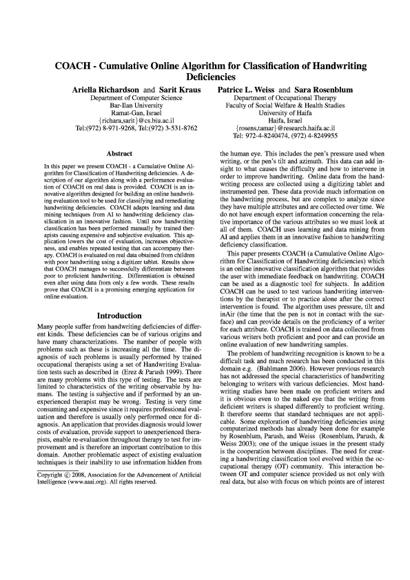 (PDF) COACH-cumulative online algorithm for classification of ...