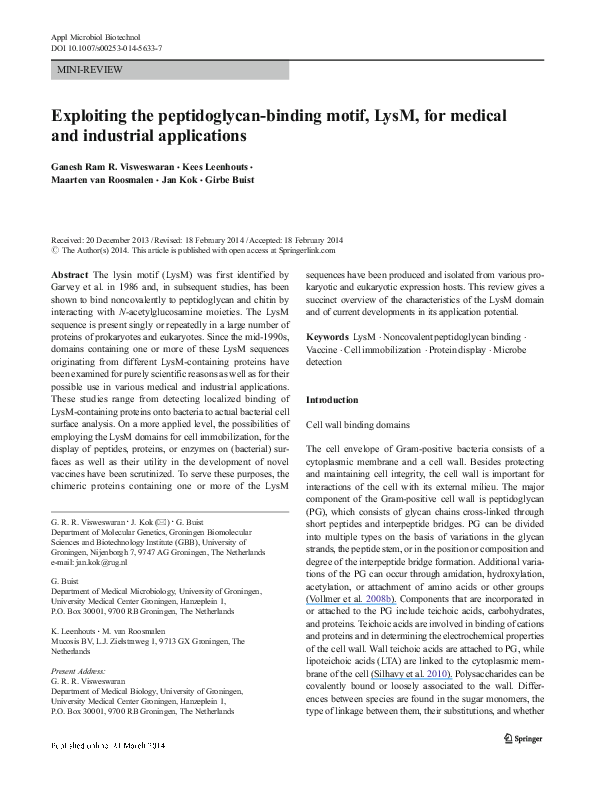 (PDF) Exploiting the peptidoglycan-binding motif, LysM, for medical and ...