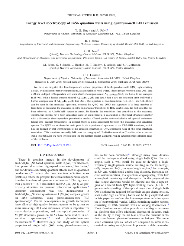 (PDF) Energy level spectroscopy of InSb quantum wells using quantum ...