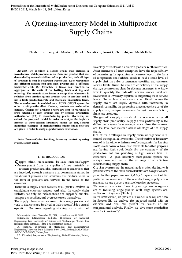 (PDF) A Queuing-inventory Model in Multiproduct Supply Chains