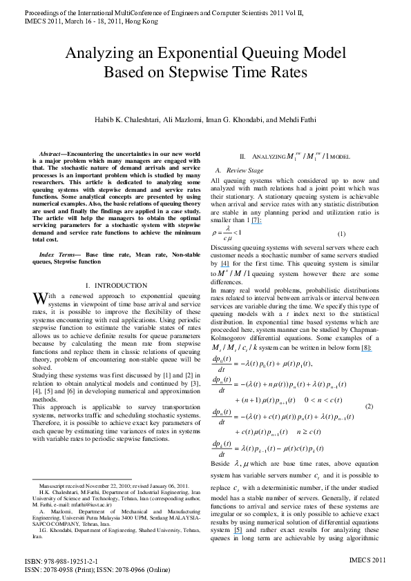 (PDF) Analyzing an Exponential Queuing Model Based on Stepwise Time Rates