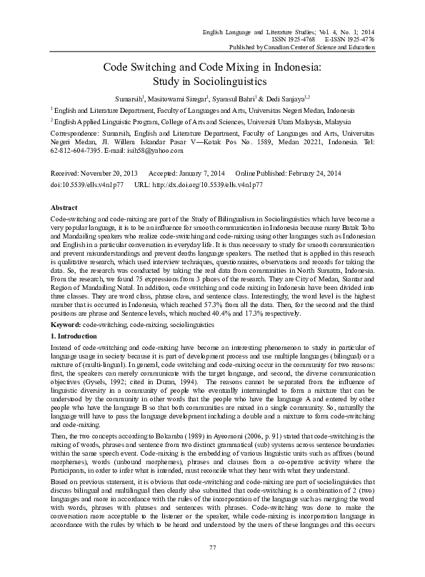 Code Switching and Code Mixing in Indonesia: Study in Sociolinguistics