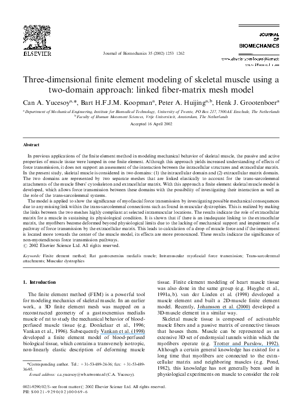 (PDF) Three-dimensional finite element modeling of skeletal muscle using a two-domain approach ...