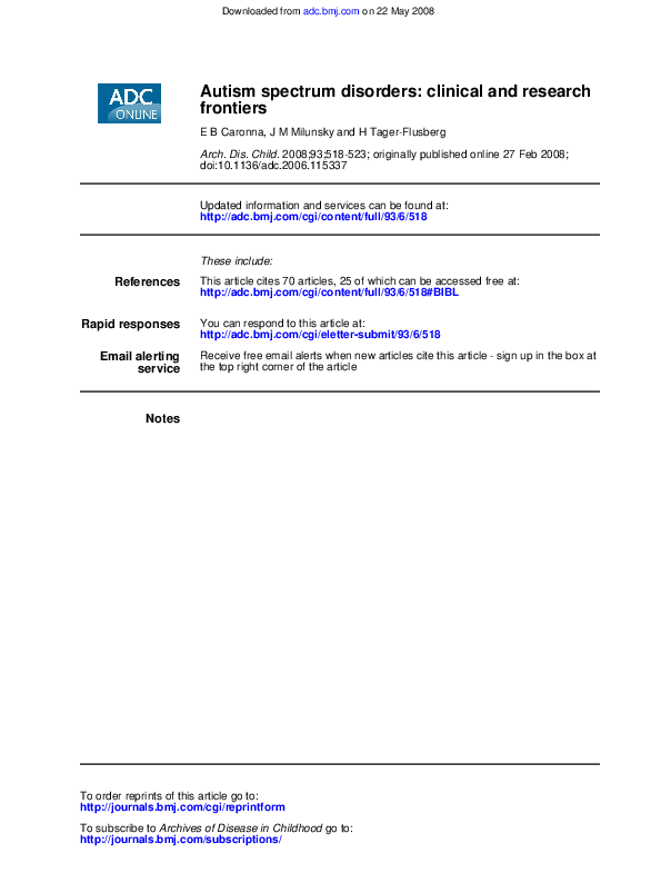 (PDF) Autism spectrum disorders: clinical and research frontiers