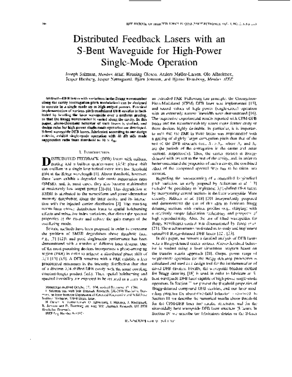 (PDF) Distributed feedback lasers with an S-bent waveguide for high-power single-mode operation
