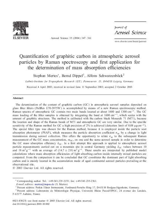 (PDF) Quantification of graphitic carbon in atmospheric aerosol particles by Raman spectroscopy ...