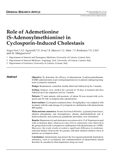 (PDF) Role of Ademetionine (S-Adenosylmethionine) in Cyclosporin ...