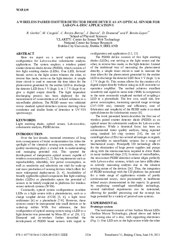 Pdf A Wireless Paired Emitter Detector Diode Device As An Optical Sensor For Lab On A Disc