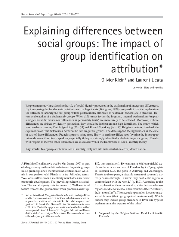 (PDF) Explaining differences between social groups: the influence of ...