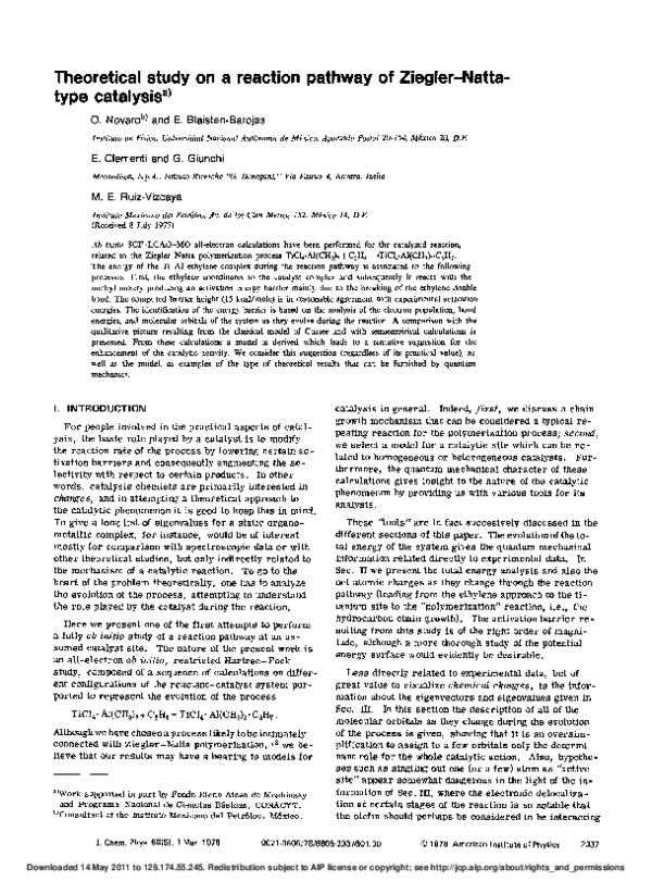 (PDF) Theoretical study on a reaction pathway of Ziegler–Natta-type ...