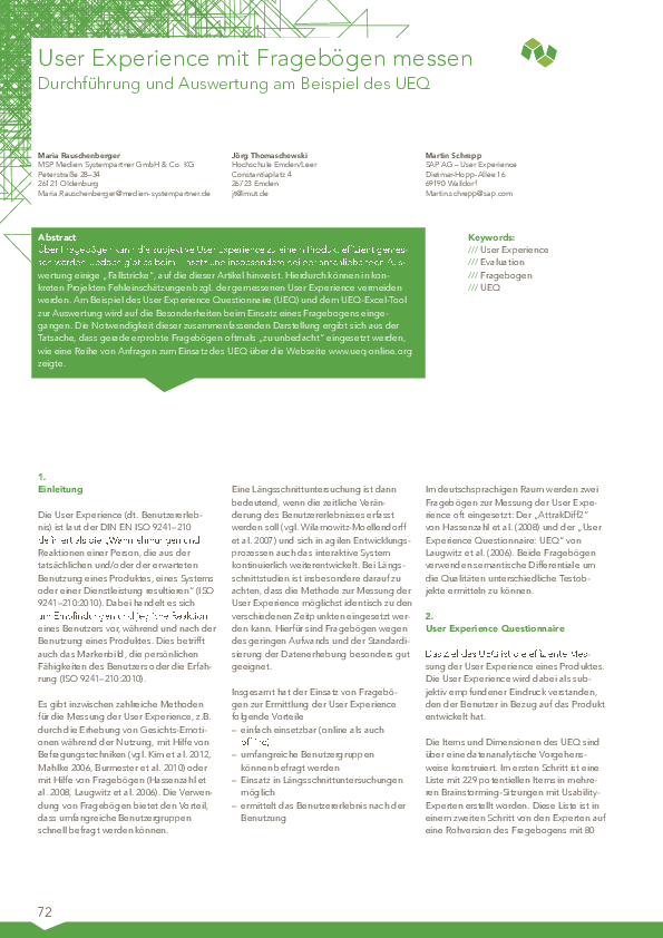 (PDF) User Experience mit Fragebögen messen – Durchführung und ...