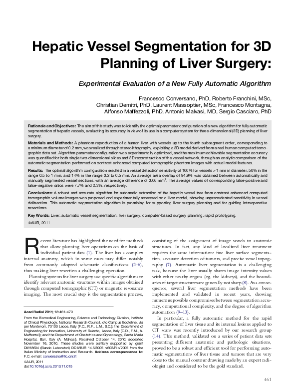 (PDF) Hepatic Vessel Segmentation for 3D Planning of Liver Surgery