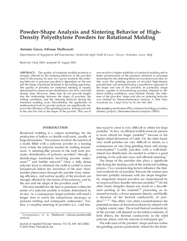 (PDF) Powder-shape analysis and sintering behavior of high-density ...