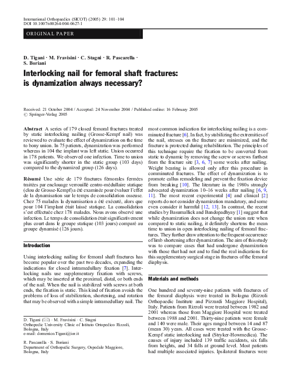 (PDF) Interlocking nail for femoral shaft fractures: is dynamization ...