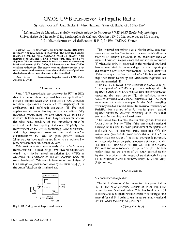 (PDF) CMOS UWB transceiver for Impulse Radio