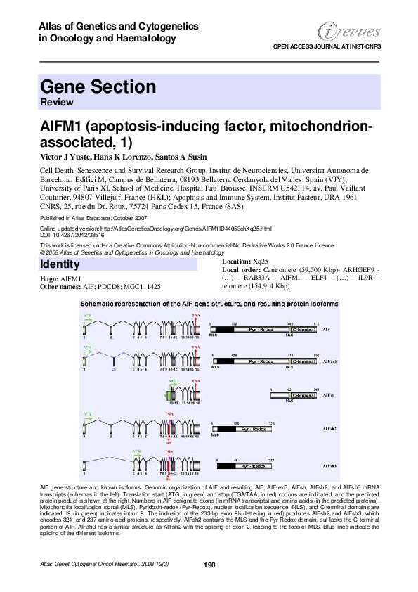 (PDF) AIFM1 (Apoptosis-Inducing Factor, Mitochondrion-Associated, 1)