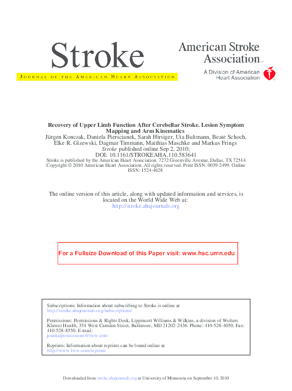 (PDF) Recovery of Upper Limb Function After Cerebellar Stroke