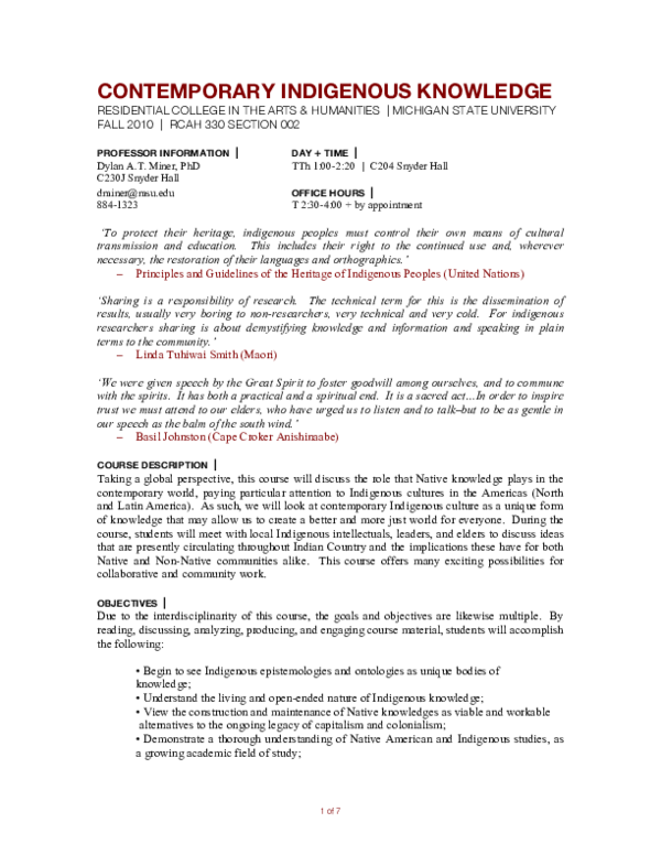 (PDF) Contemporary Indigenous Knowledge Syllabus