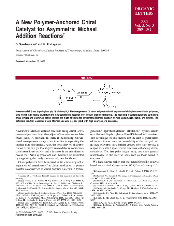(PDF) A New Polymer-Anchored Chiral Catalyst for Asymmetric Michael ...