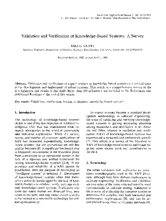 (PDF) Validation and verification of knowledge-based systems: A survey
